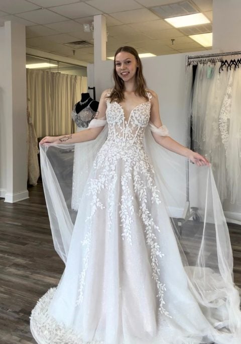 Botanical Lace Deep V Bridal Dress Prim Nicole