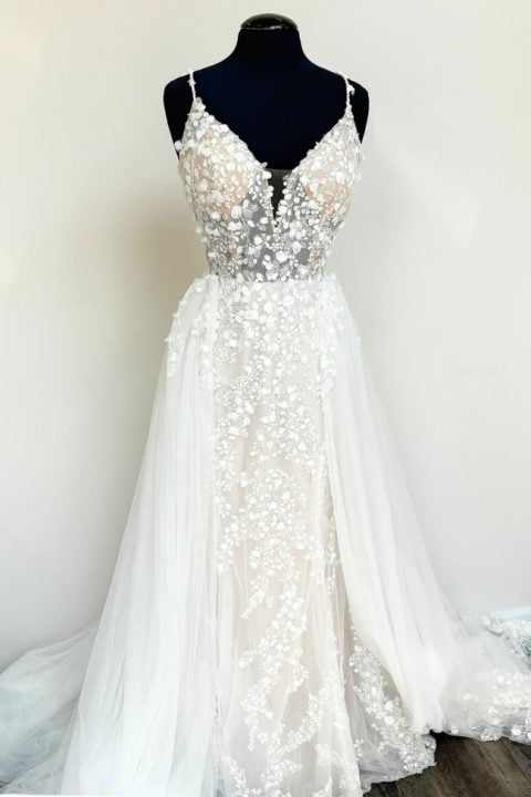 Modern Lace Bridal Gown With Detachable Tulle Skirt Hailey Blake